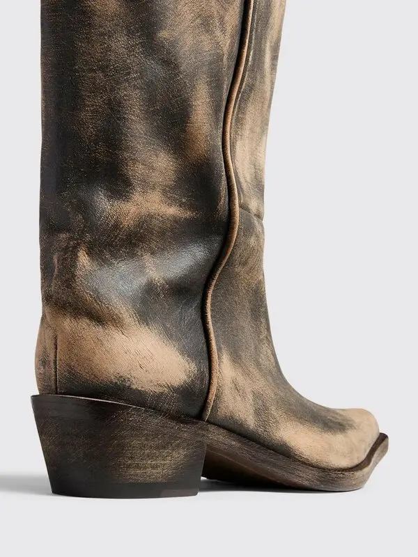 Khaite Distressed Leather Boots - Black