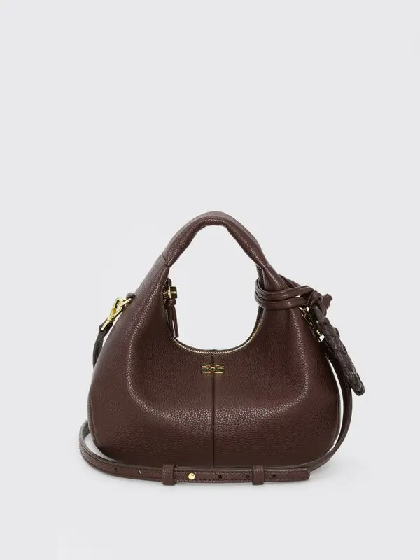 GANNI Hobo Bag In Recycled Fabric With Monogram Pattern And Butterfly Charm - Brown