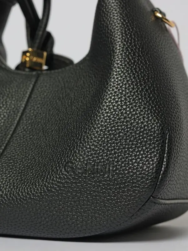 GANNI Recycled Leather Hobo Bag With Butterfly Logo - Black