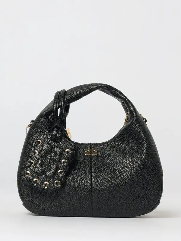 GANNI Textured Leather Hobo Bag - Black