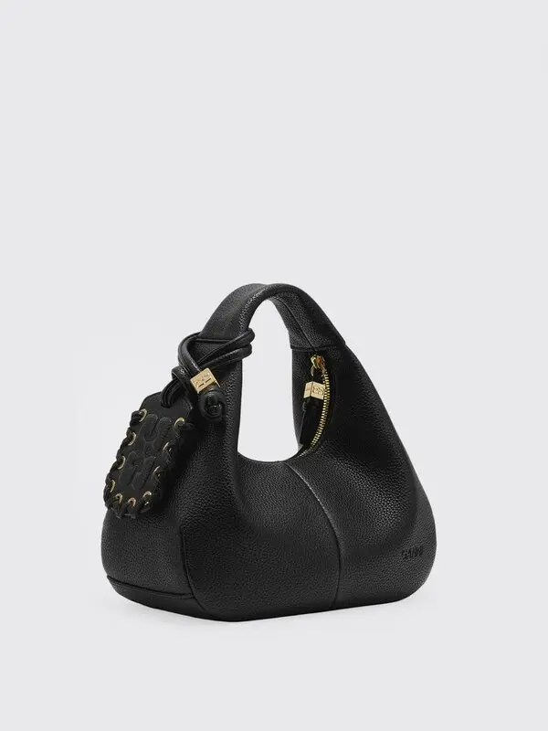 GANNI Textured Leather Hobo Bag - Black
