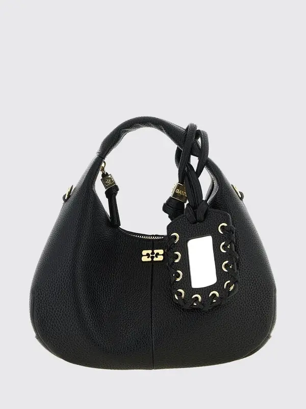 GANNI Recycled Leather Hobo Bag With Butterfly Logo - Black