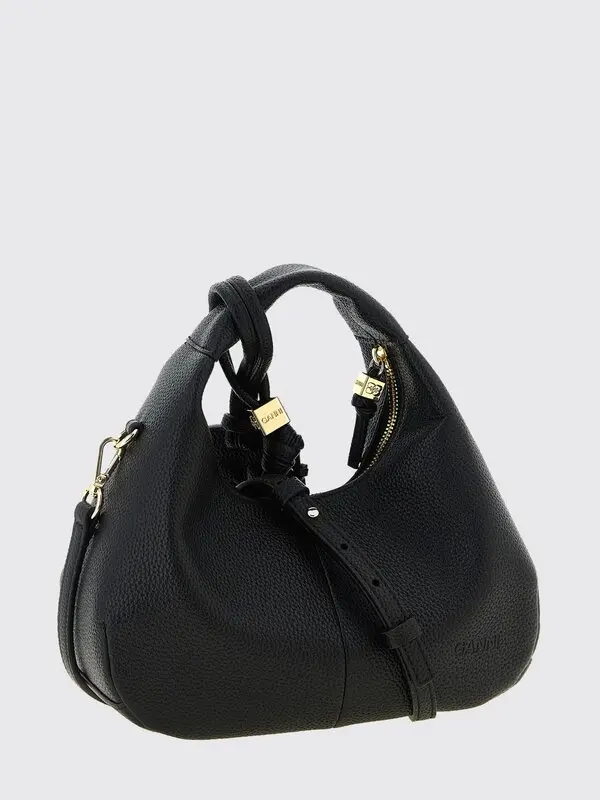 GANNI Recycled Leather Hobo Bag With Butterfly Logo - Black