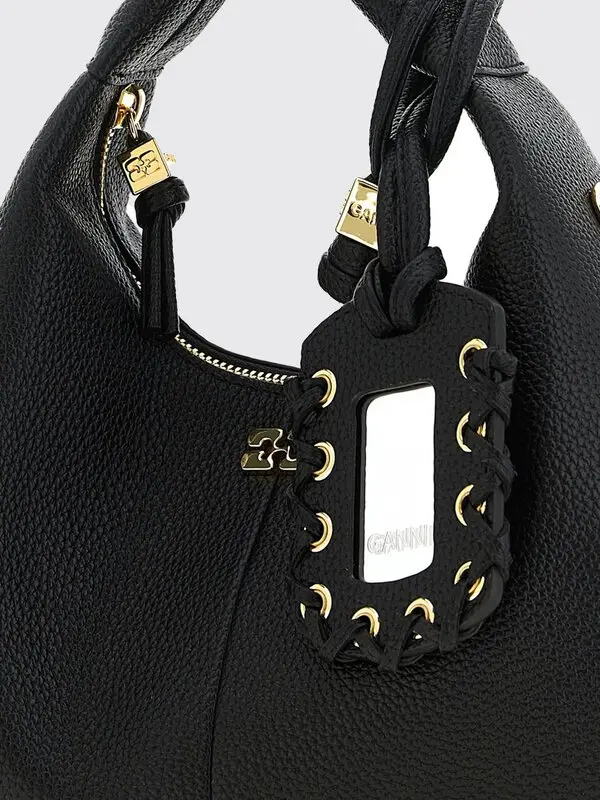 GANNI Recycled Leather Hobo Bag With Butterfly Logo - Black