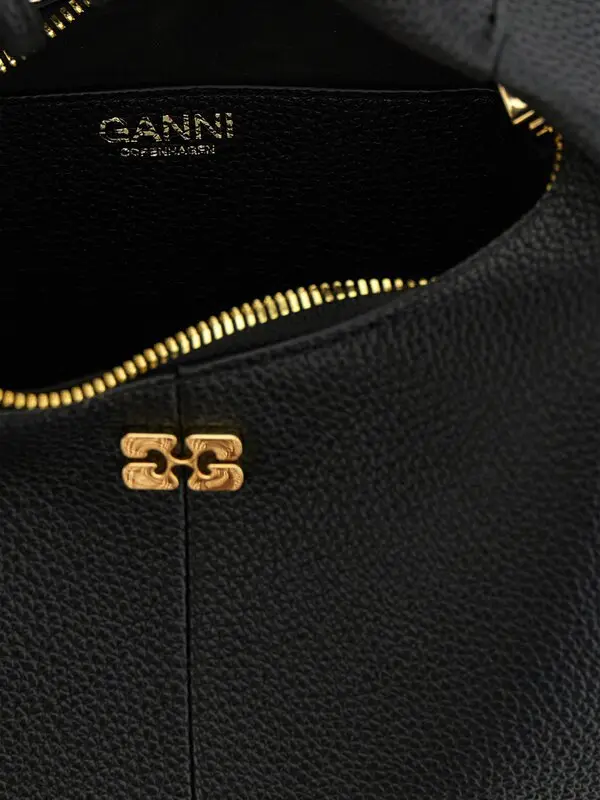 GANNI Recycled Leather Hobo Bag With Butterfly Logo - Black