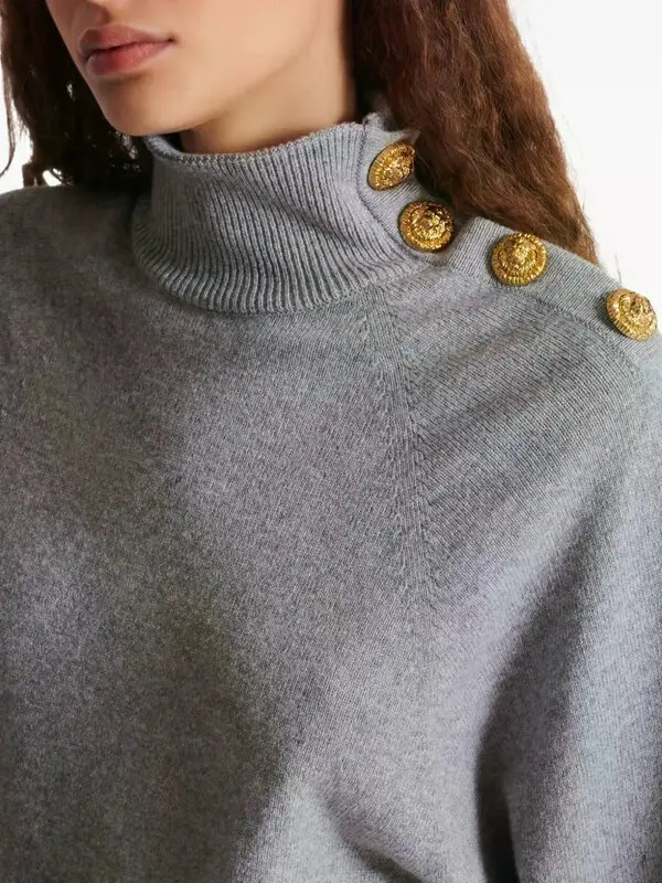 Balmain Mini High-neck Dress With Button Embellishments - Grey