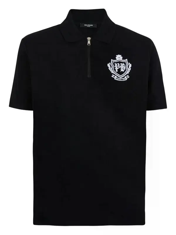 Balmain Emblem-embroidered Half-zip Polo Shirt - Black