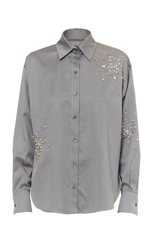DES_PHEMMES Hand-embroidered Asymmetric Cotton Shirt