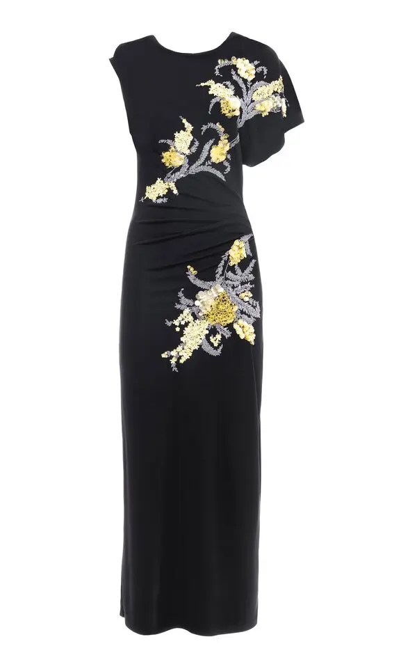 DES_PHEMMES Embroidered Jersey Midi Dress - Black