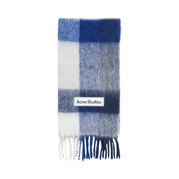 Acne Studios Mohair Checked Scarf /grey/royal Blue - White