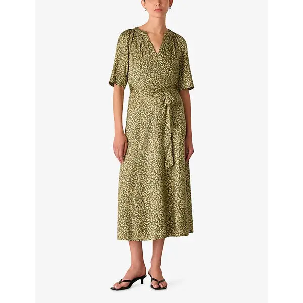 Whistles Leopard-print V-neck Midi Dress - Multi-coloured