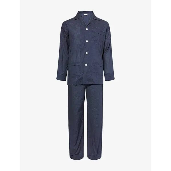 Derek Rose Plaza Pin Dot-print Cotton Pyjama Set - Navy