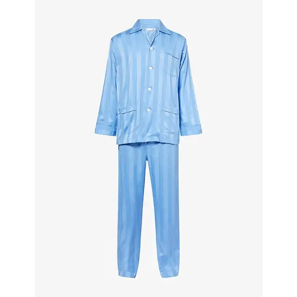 Derek Rose Lingfield Striped Cotton Pyjama Set - French Blue