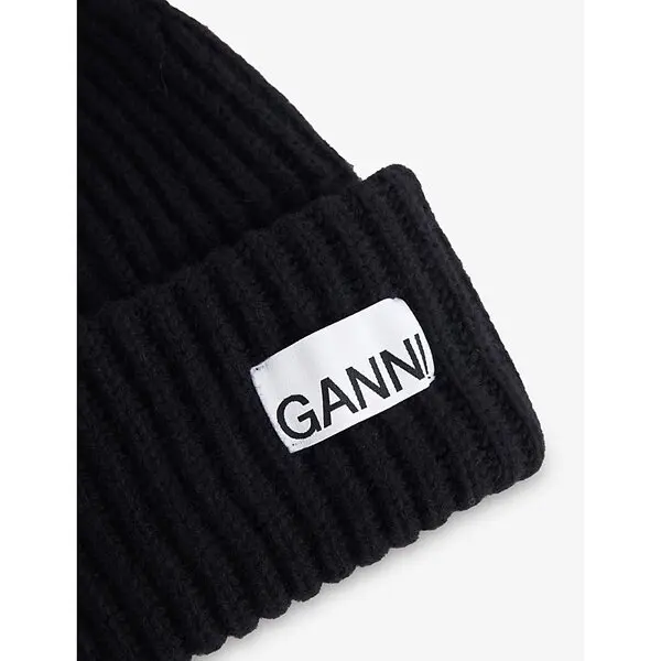 GANNI Logo-patch Wool-blend Beanie