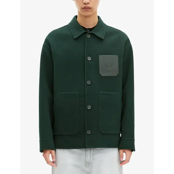 The Kooples Crest-embossed Patch-pocket Wool-blend Overshirt