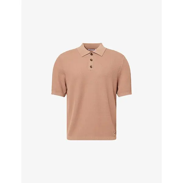 BELIER Logo-plaque Textured Knit Polo Shirt - Mocha