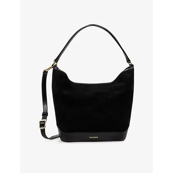 Sandro Logo-embossed Suede Shopper Tote - Black