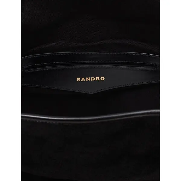Sandro Logo-embossed Suede Shopper Tote - Black