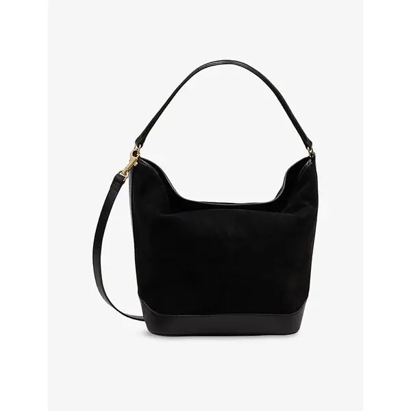 Sandro Logo-embossed Suede Shopper Tote - Black