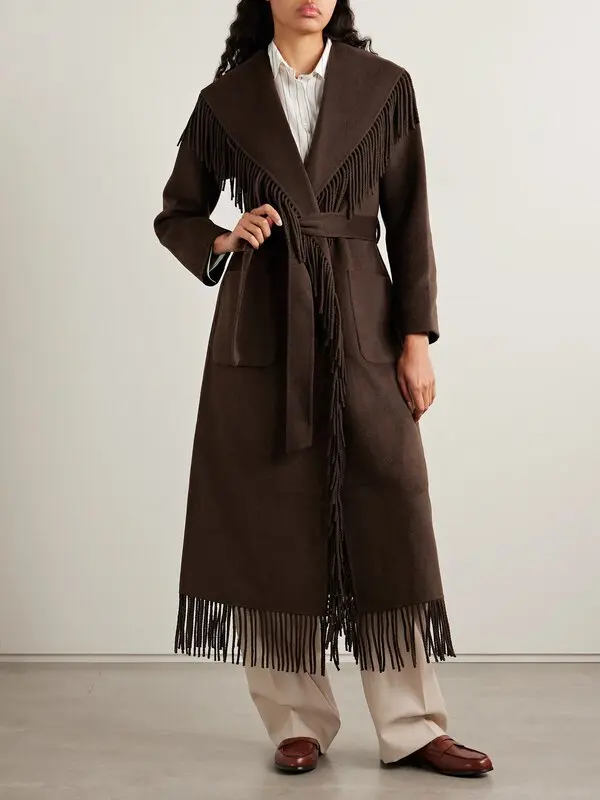 Simkhai Carrie Fringed Wool-blend Felt Coat - Brown