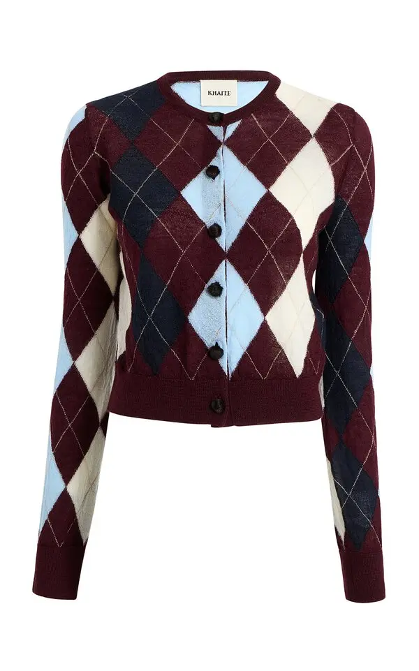 Khaite Charli Argyle-knit Cardigan - Burgundy