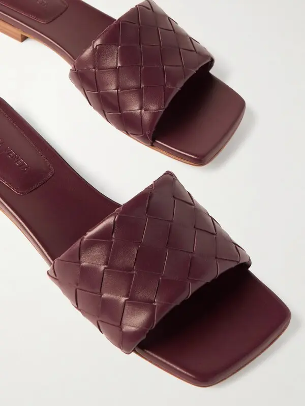 Bottega Veneta Parco Intrecciato Leather Slides - Red