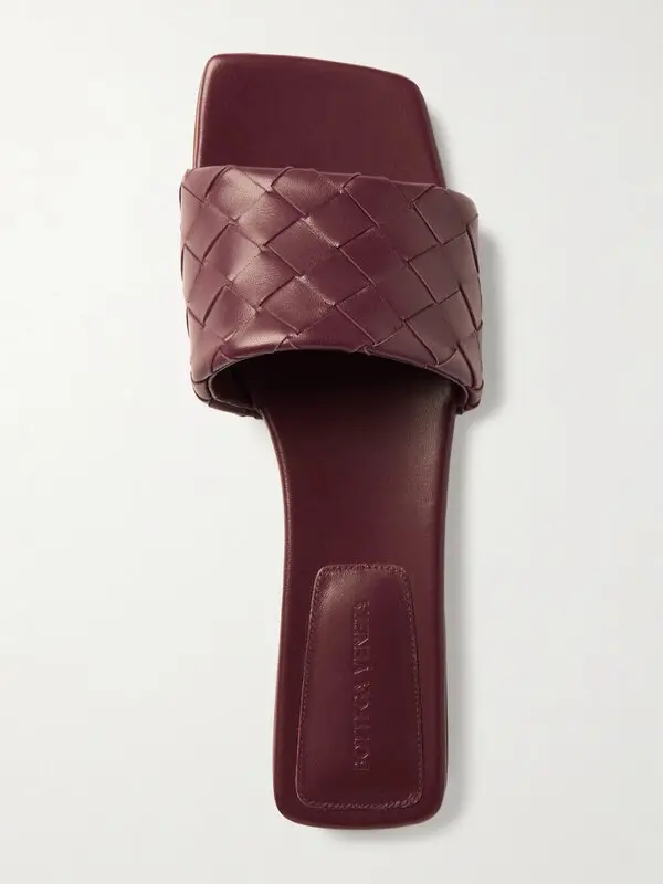 Bottega Veneta Parco Intrecciato Leather Slides - Red