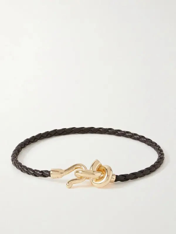 Bottega Veneta Knot Gold-plated And Intrecciato Leather Bracelet - Brown