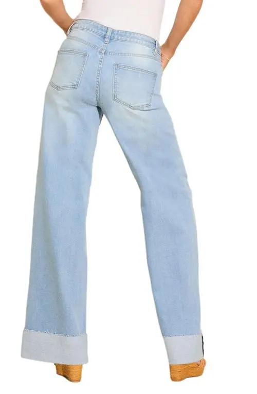 FRIENDS LIKE THESE Wide Leg Jeans With Cuffed Hem