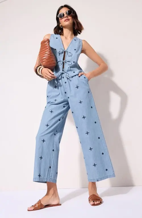 FRIENDS LIKE THESE Embroidered Chambray Culottes