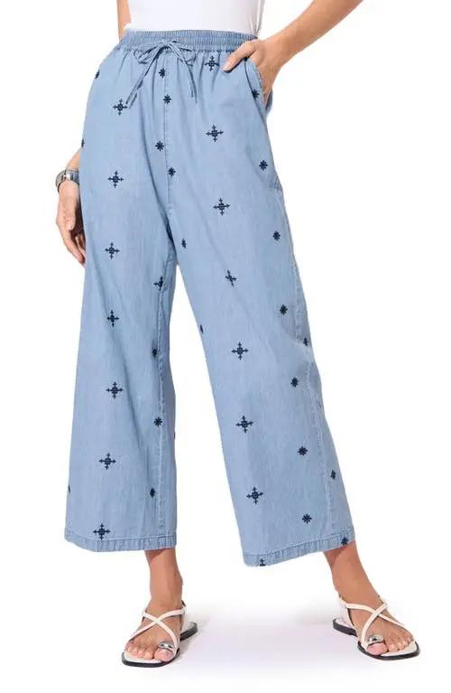 FRIENDS LIKE THESE Embroidered Chambray Culottes - Blue