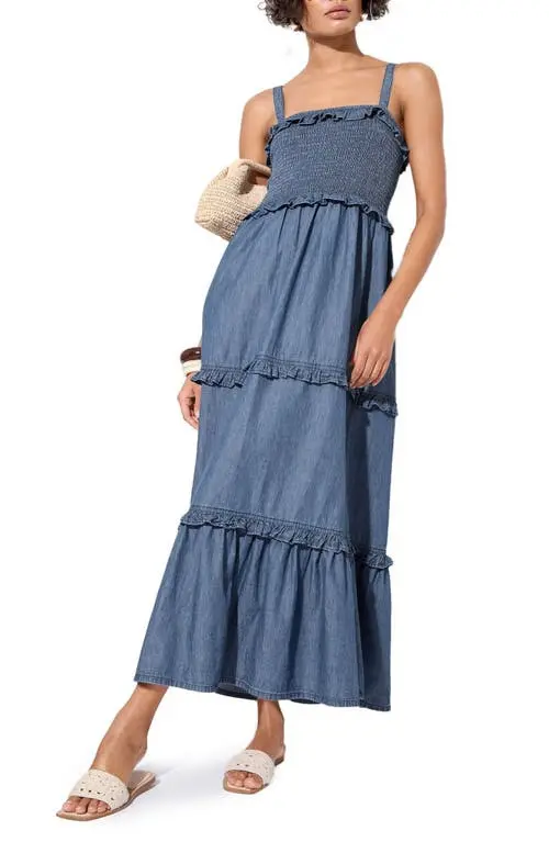FRIENDS LIKE THESE Tiered Chambray Maxi Dress