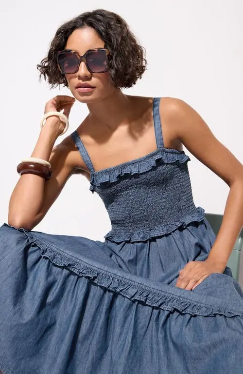 FRIENDS LIKE THESE Tiered Chambray Maxi Dress