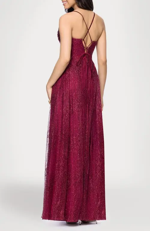 BLONDIE NITES Glitter Draped Lace-up Gown