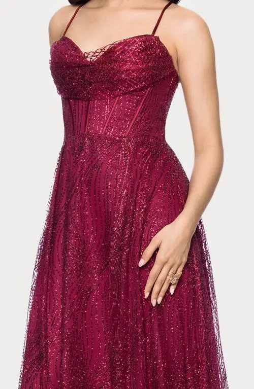BLONDIE NITES Glitter Draped Lace-up Gown