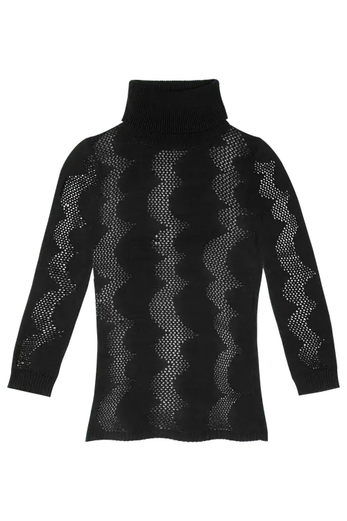 UNTITLED IN MOTION Pimona Abstract Knit Turtleneck - Black