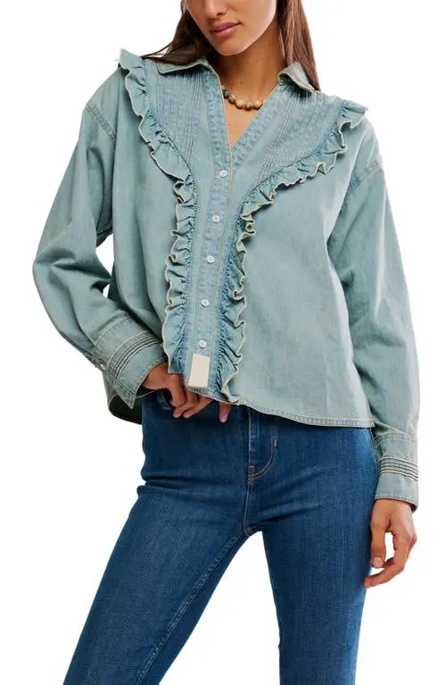 Free People Tattered And Ruffled Chambray Top