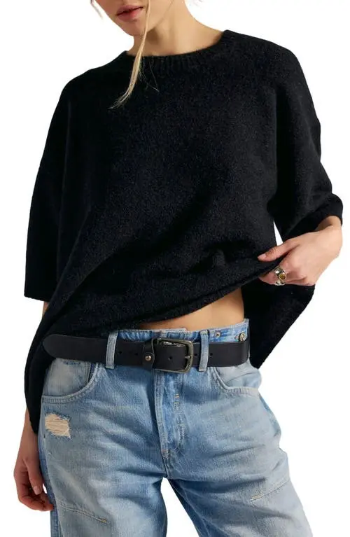 Free People Margot Oversize Short Sleeve Sweater - Black
