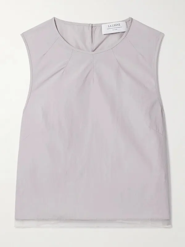 LA LIGNE Cosette Silk-organza Trimmed Shell Tank - Gray