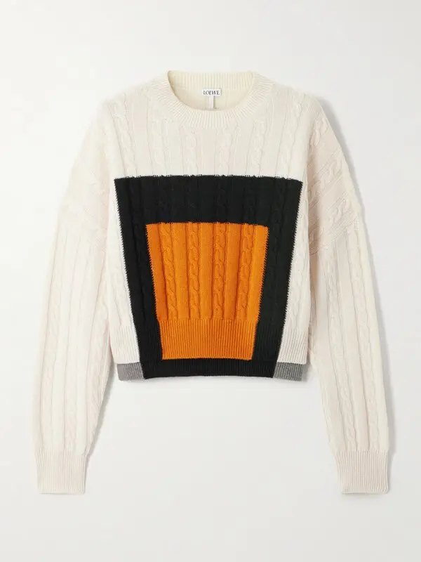 Loewe Paneled Cable-knit Wool Sweater - White