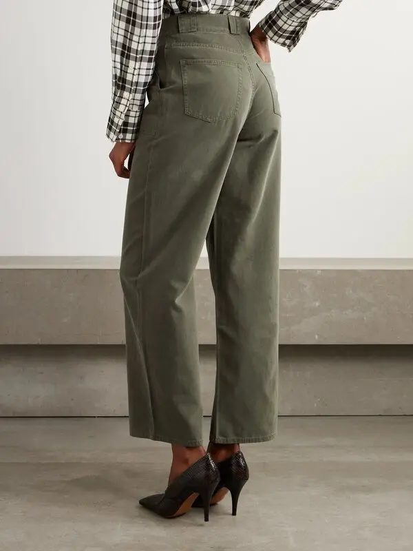 ANINE BING Grayson Cropped Cotton-canvas Wide-leg Pants - Green