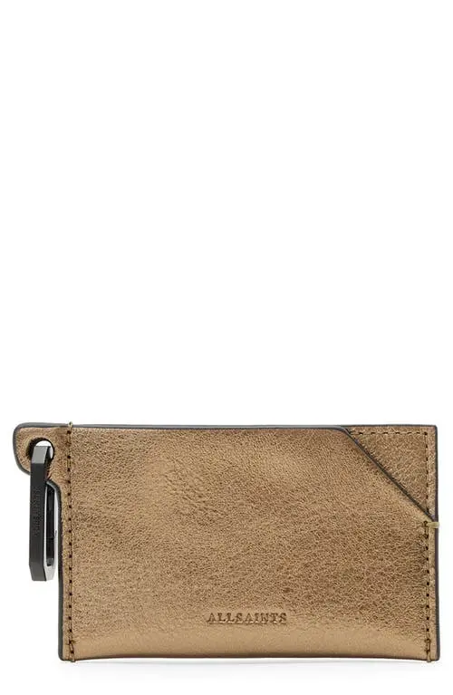 ALLSAINTS Hex Metallic Leather Cardholder - Warm Brass