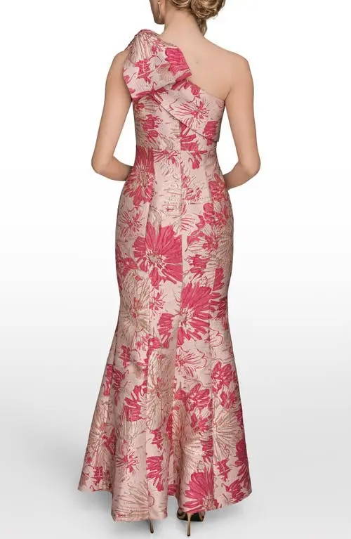 Donna Karan New York Metallic One-shoulder Jacquard Mermaid Gown - Fuchsia Multi
