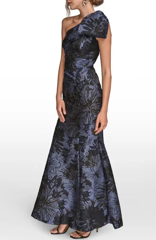 Donna Karan New York Metallic One-shoulder Jacquard Mermaid Gown - Ink Multi