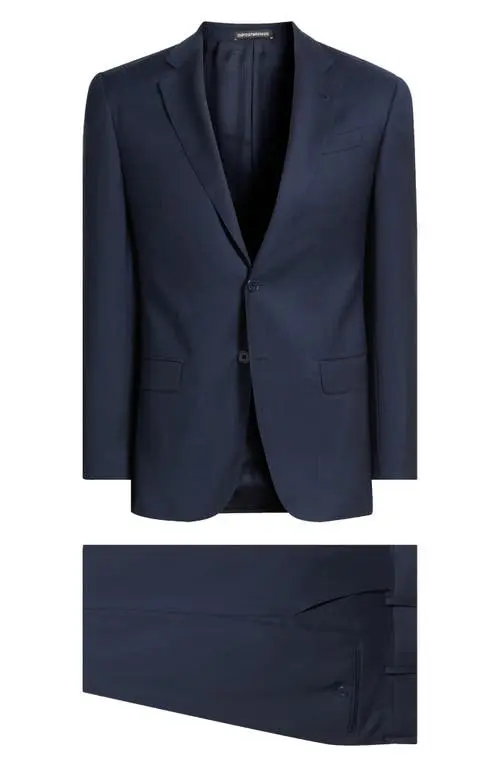 Emporio Armani G-line Slim Fit Blue Mélange Wool Suit - Solid Medium Blue