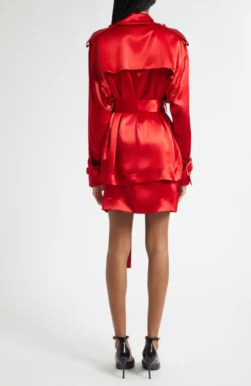 FERRAGAMO Long Sleeve Satin Trench Shirt - Dark Red