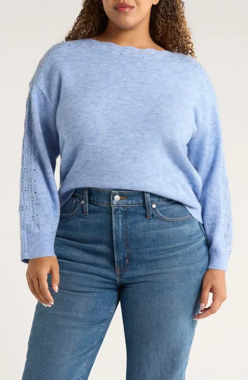 Wit & Wisdom Open Stitch Boat Neck Sweater - Heather Airy Blue