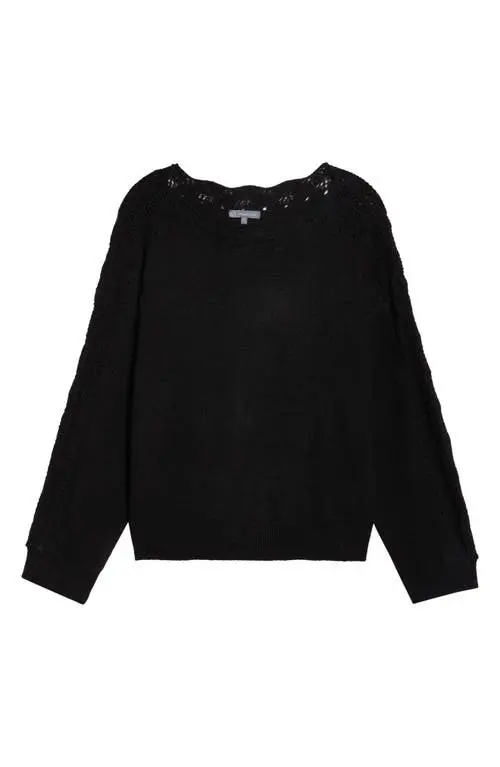 Wit & Wisdom Open Stitch Boat Neck Sweater - Heather Black