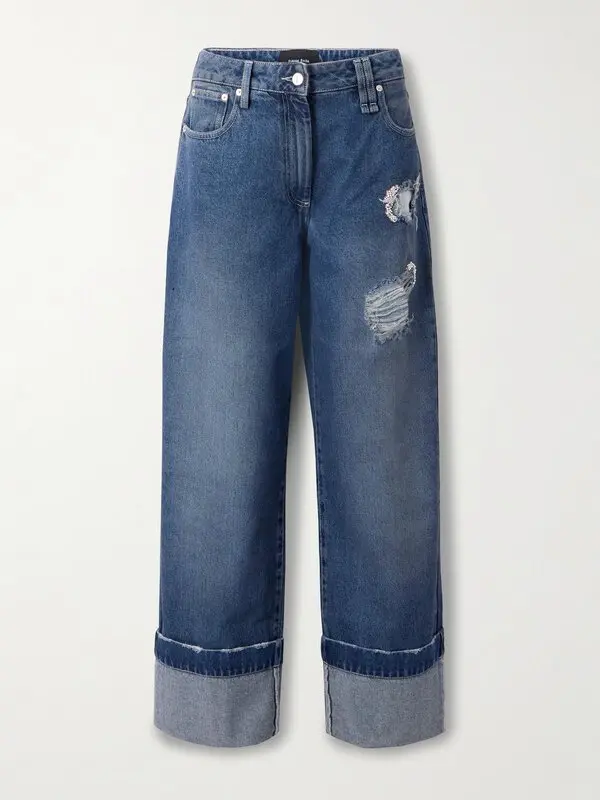 Simone Rocha Embellished Distressed Wide-leg Jeans - Blue