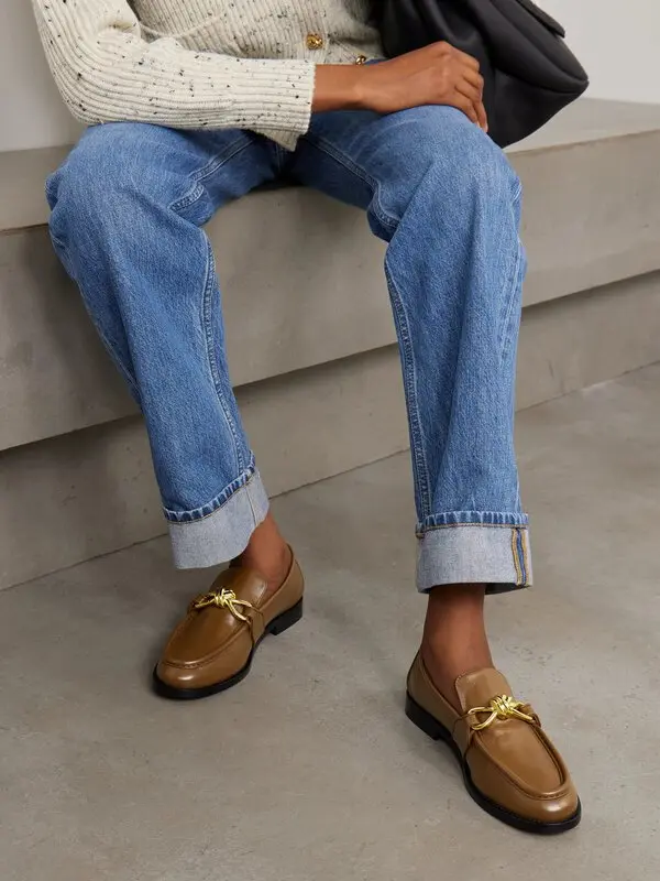 Bottega Veneta Astaire Embellished Leather Loafers - Brown